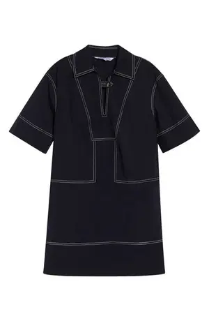 Veronica Beard Phelix Poplin Shift Minidress With Contrast Stitching