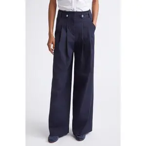 Veronica Beard Allman High Waist Wide Leg Pants - Navy
