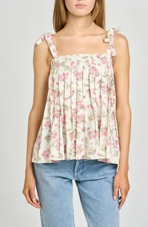 WAYF Stevie Floral Linen Blend Top - Garden Raspberry