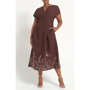 ESTELLE Emery Print Linen Blend Maxi Dress - Chocolate