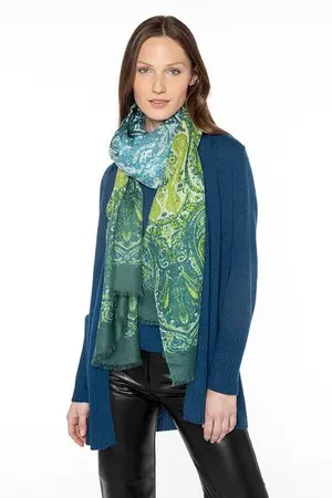 Kinross Cashmere Faded Paisley Print Scarf - Cypress Multi