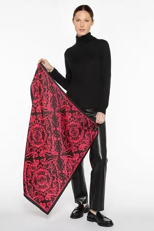 Kinross Cashmere Lace Paisley Print Scarf - Camel Multi