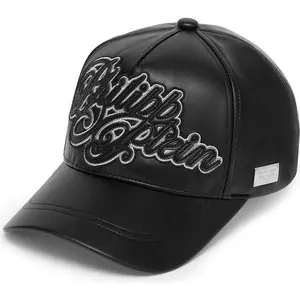 Philipp Plein Eco Leather Baseball Cap With Signature Embroidery - Black