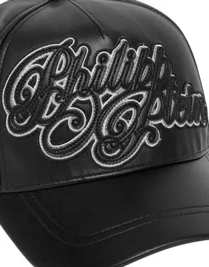 Philipp Plein Eco Leather Baseball Cap With Signature Embroidery