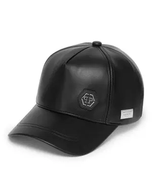 Philipp Plein Eco Leather Baseball Cap - Black