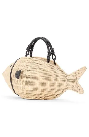 Staud Cleo Wicker Fish Top Handle Bag