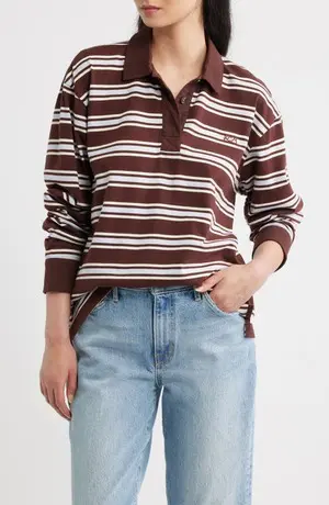 Rag & Bone Striped Cotton Rugby Shirt - Brown Multi