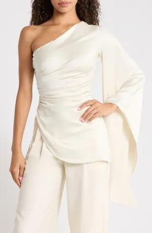 House Of Cb Nicolette Satin One Sleeve Top - Ivory