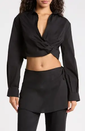 House Of Cb Ivara Drape Waist Long Sleeve Stretch Cotton Top