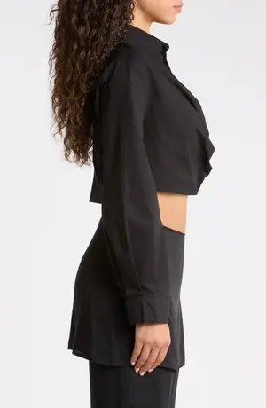 House Of Cb Ivara Drape Waist Long Sleeve Stretch Cotton Top