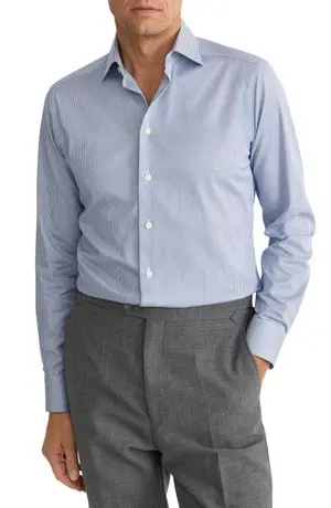 Eton Contemporary Fit Pinstripe Cotton Twill Dress Shirt - Medium Blue