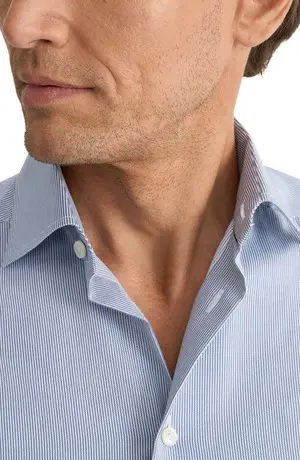 Eton Contemporary Fit Pinstripe Cotton Twill Dress Shirt - Medium Blue