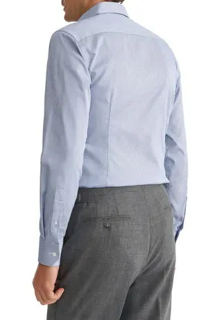Eton Contemporary Fit Pinstripe Cotton Twill Dress Shirt - Medium Blue