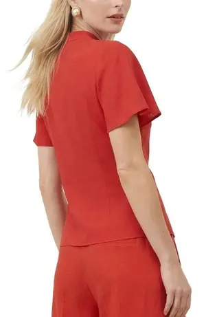 LILY AND LIONEL Camille Flutter Sleeve Top With Cut Out Detail - Red