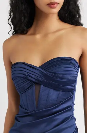 EMERALD SUNDAE Strapless Satin Minidress With Corseted Bodice