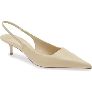 Mango Pointed Toe Slingback Kitten Heel Pumps - Ecru