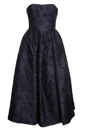 Carolina Herrera Strapless Metallic Floral Jacquard Midi Dress