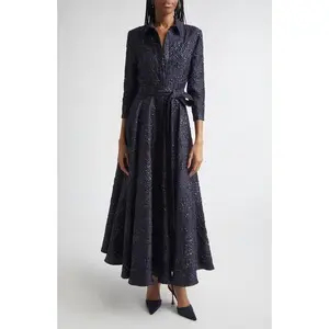 Carolina Herrera Metallic Floral Jacquard Trench Dress - Midnight