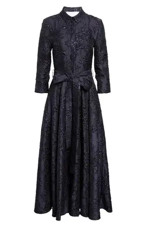 Carolina Herrera Metallic Floral Jacquard Trench Dress
