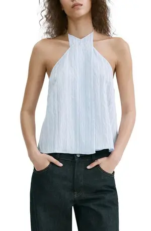 Mango Stripe Crossover Halter Top - Blue