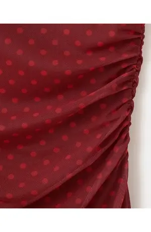 Mango Dot Print Ruched Sleeveless Tulle Minidress