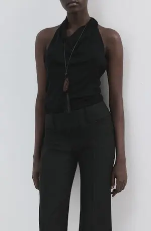 Mango Knit Halter Neck Open Back Top - Black