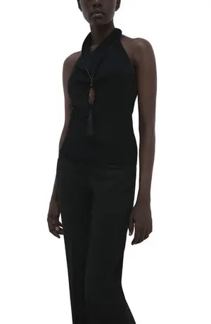 Mango Knit Halter Neck Open Back Top - Black