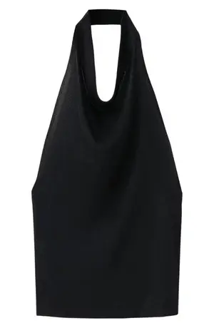 Mango Knit Halter Neck Open Back Top - Black