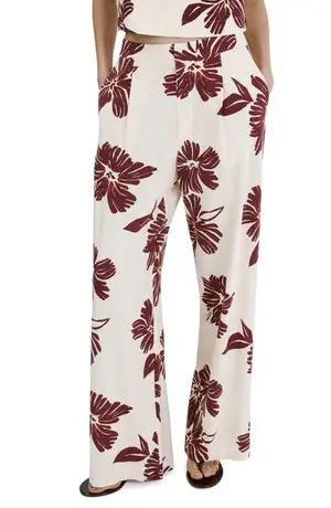 Mango Pleated Print Straight Leg Pants - Ecru