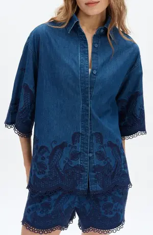 BAYEAS Embroidered Denim Shirt - Darktide
