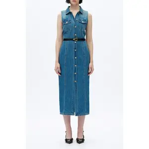 BAYEAS Julia Belted Sleeveless Denim Midi Dress - Medium Blue