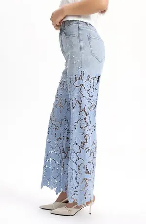 BAYEAS Embellished Eyelet High Waist Wide Leg Jeans - Clearstrand
