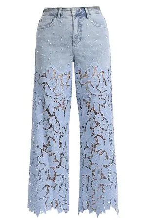 BAYEAS Embellished Eyelet High Waist Wide Leg Jeans - Clearstrand
