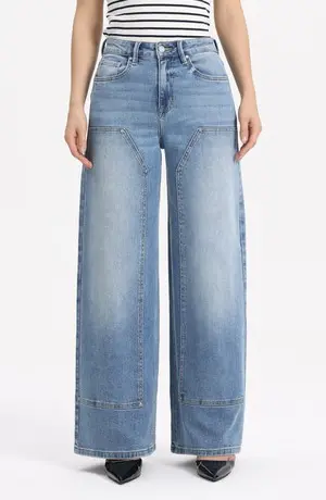 BAYEAS High Waist Barrel Leg Jeans - Medium Blue