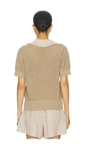 Varley Ribbed Knit Polo Top - Brown