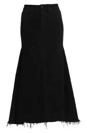 BAYEAS Fringe Denim Midi Skirt