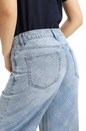 BAYEAS Embellished Textured Plaid High Waist Wide Leg Jeans