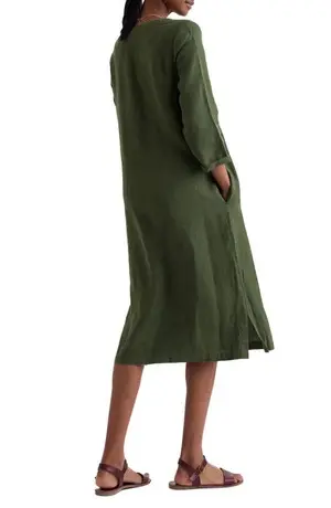 SEASALT CORNWALL Dew Drop Long Sleeve Linen Midi Dress