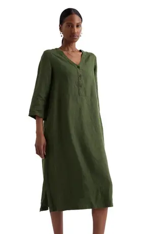 SEASALT CORNWALL Dew Drop Long Sleeve Linen Midi Dress