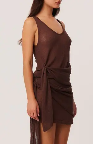 SNDYS. Mindy Semi Sheer Side Wrap Tank - Chocolate