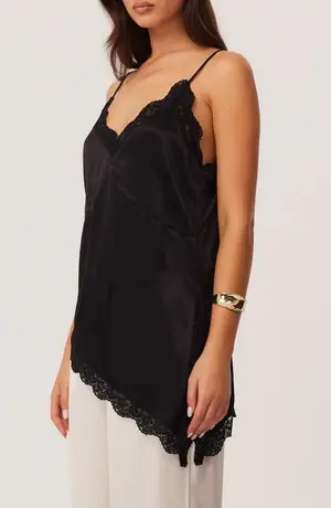 SNDYS. Toni Lace Trim Asymmetric Camisole - Black