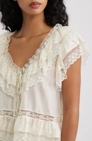 LoveShackFancy Persine Lace Trim Silk Top