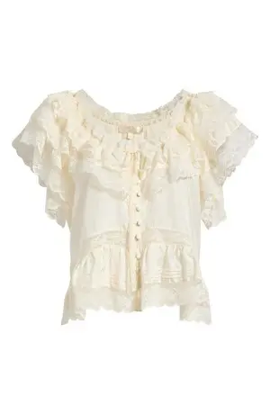 LoveShackFancy Persine Lace Trim Silk Top