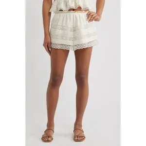 LoveShackFancy Emanuela Silk & Lace Shorts - Ivory