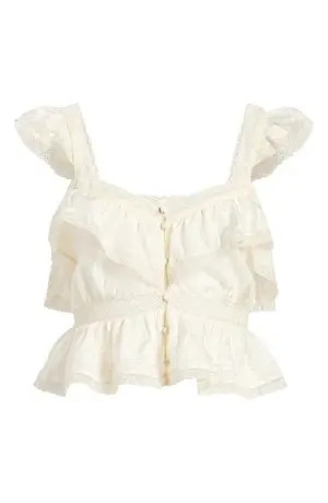 LoveShackFancy Linata Silk Top With Lace Trim