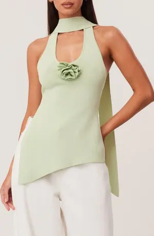 SNDYS. Naia Scarf Halter Sweater Tank - Matcha