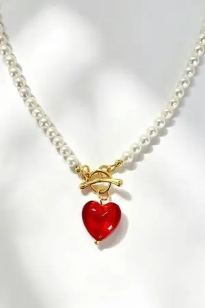 CLASSICHARMS Valentina Murano Glass Heart Pendant Pearl Necklace