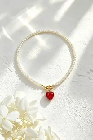 CLASSICHARMS Valentina Murano Glass Heart Pendant Pearl Necklace