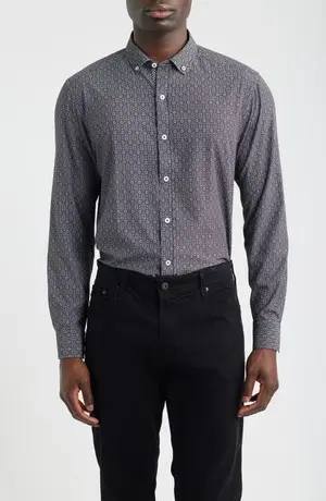 Johnston & Murphy Xc+™ Football Print Performance Button-down Shirt - Black