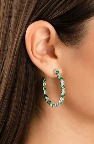 Sterling Forever Bezel Mixed Cubic Zirconia Inside Out Hoop Earrings - Silver